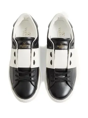 Valentino Garavani Open Leather Sneakers With Contrast Band And Stud Details - Black