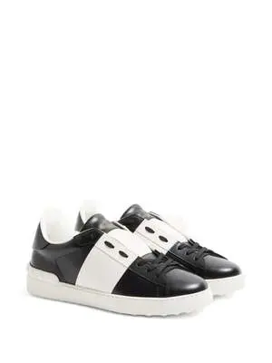 Valentino Garavani Open Leather Sneakers With Contrast Band And Stud Details - Black