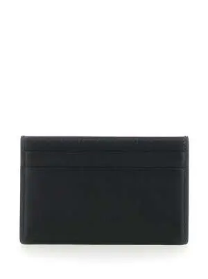 Gucci Card Holder With Gg Plate On The Front In Black Leather For