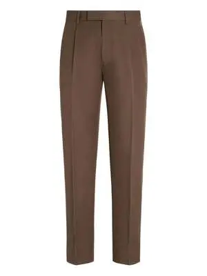 Zegna Dark Foliage Cotton And Wool Trousers - Brown