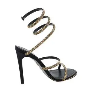 Rene Caovilla Leather Cleo Pump Sandals With Golden Piping - Black