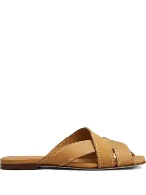 TOD'S Flat Leather Sandals With Crossed Straps - Multicolor