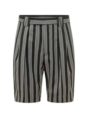 Versace Striped Wool & Cotton Blend Tailored Shorts - Black