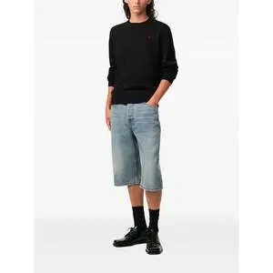 AMI Paris Merino Wool Crew Neck Sweater With De Coeur Embroidery - Black