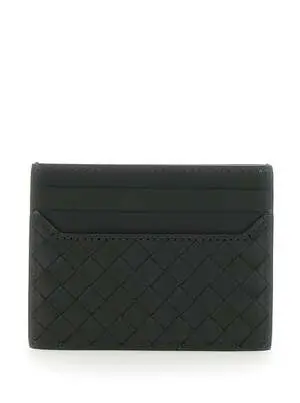 Bottega Veneta Green Card Holder With Intrecciato Motif In Leather - Multicolor