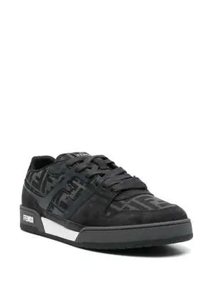 Fendi Ff Jacquard And Suede Sneakers - Gray