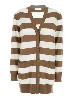 Max Mara Max Mara Wool Cardigan With Striped Motif And Embroidered Back Detail Multicolor