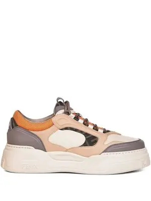 Fendi Force Leather Sneakers With Ff Jacquard And Mesh Details - Multicolor
