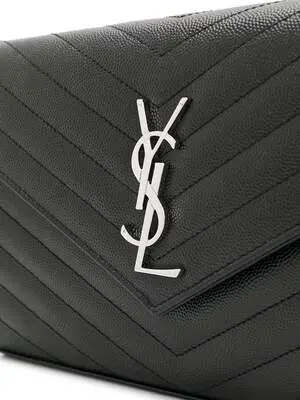 Saint Laurent Classic Cassandre Chain Wallet In Grain De Poudre Leather - Black