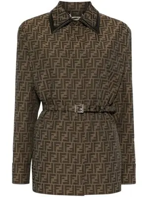Fendi Ff Jacquard Canvas Shirt Jacket - Brown