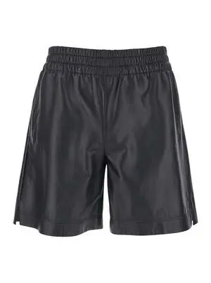 Gucci Leather Bermuda Shorts With Elasticated Waist And Logo - Multicolor