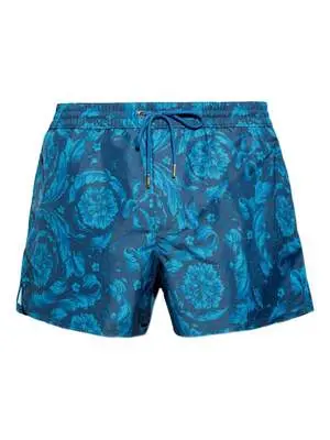 Versace Nylon Baroque Print Swim Shorts - Blue