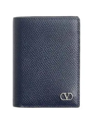 Valentino Garavani Vlogo Signature Cardholder In Grainy Calfskin - Blue