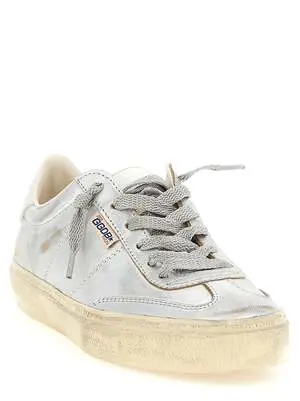 GOLDEN GOOSE Soul Star" Metallic Leather Lace-up Sneakers - Silver