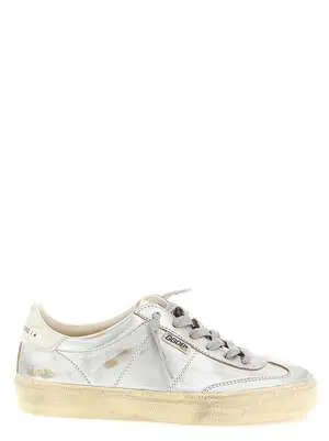 GOLDEN GOOSE Soul Star" Metallic Leather Lace-up Sneakers - Silver
