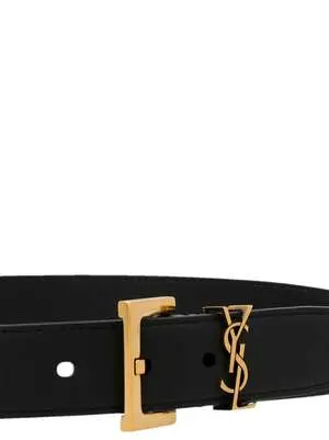 Saint Laurent Cassandre Leather Belt - Black