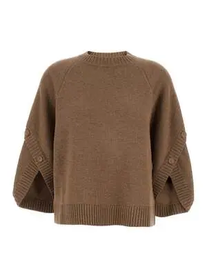 Max Mara Ampex Wool And Cashmere Crewneck Sweater With Button Details - Brown