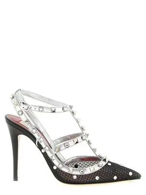 Valentino Garavani Rockstud Lace And Laminated Leather Pumps - Multicolor