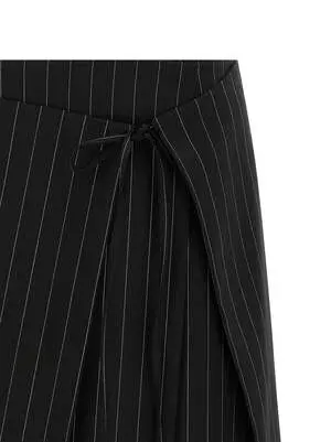 Sportmax Pinstriped Stretch Wool Gabardine Mini Wrap Skirt - Black