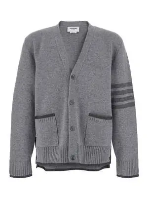 Thom Browne Wool V-neck Cardigan With Signature Stripes