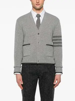 Thom Browne Wool V-neck Cardigan With Signature Stripes
