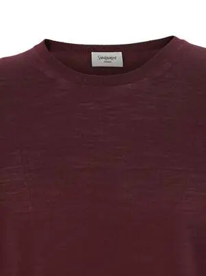 Saint Laurent Bordeaux Cashmere Crewneck Sweater With Cassandre - Multicolor