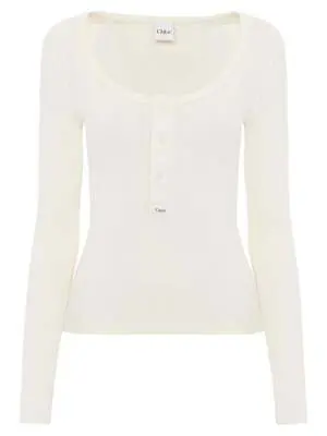 Chloé Long Sleeve Scoop Neck Henley Top - Multicolor