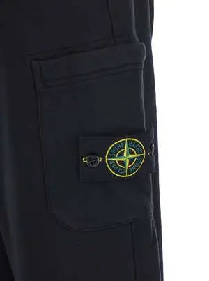 Stone Island Black Pants With Elastic Waist And Drawstring And Logo Patch In Cotton For