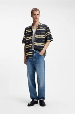 Hugo Relaxed-fit Shirt In Printed Cotton Poplin