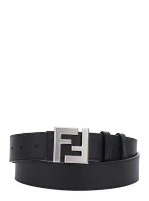Fendi Black Reversible Leather Belt With Square Ff Buckle - Multicolor
