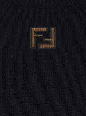 Fendi Crewneck Sweater With Ff Embroidery In Wool - Black