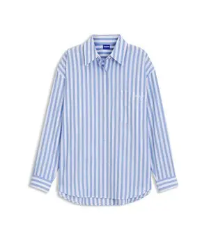 Hugo Striped Cotton Oversized Blouse With Logo Detail