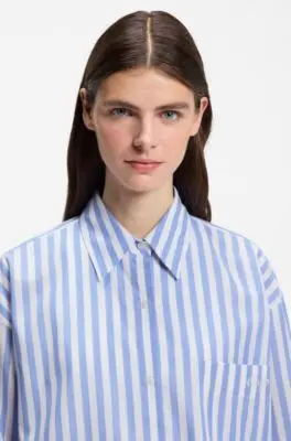 Hugo Striped Cotton Oversized Blouse With Logo Detail