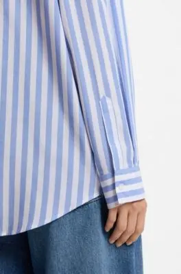 Hugo Striped Cotton Oversized Blouse With Logo Detail