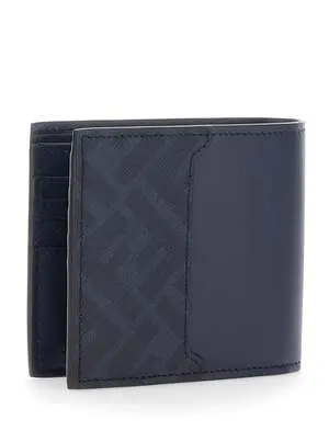 Fendi Blue Bi-fold Wallet With Ff Plate On The Front In Leather For - Multicolor
