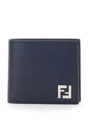 Fendi Blue Bi-fold Wallet With Ff Plate On The Front In Leather For - Multicolor