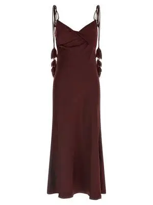 SELF-PORTRAIT Burgundy Satin Flower Midi Dress - Multicolor