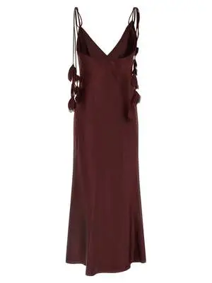 SELF-PORTRAIT Burgundy Satin Flower Midi Dress - Multicolor
