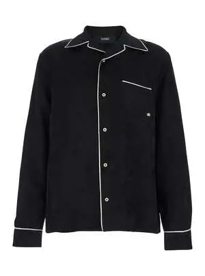 Amiri Black Long-sleeved Shirt With Cuban Collar And Tone-on-tone Floral Embroidery In Viscose For - Multicolor