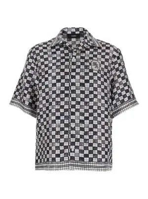 Amiri Amiri Men Black Silk Shirt With All-Over Check Motif And Logo Lettering On The Back Man Multicolor