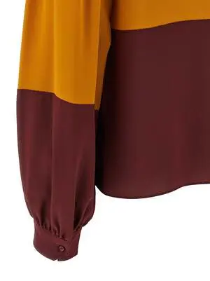 Saint Laurent Color-block High Neck Silk Blouse - Multicolor