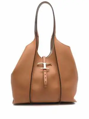 TOD'S Small Leather Tote Bag With Gold-tone Logo - Multicolor