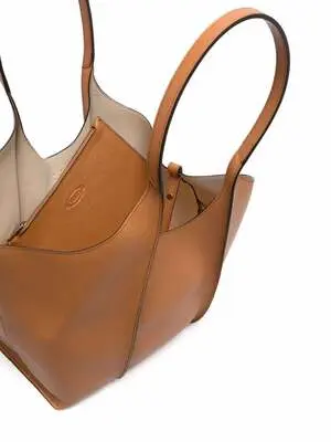 TOD'S Small Leather Tote Bag With Gold-tone Logo - Multicolor
