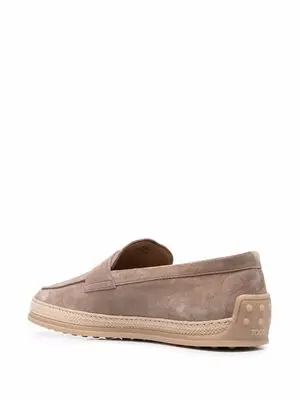 TOD'S Suede Loafers With Raffia Piping