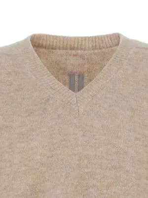 Rick Owens V-neck Wool Blend Cropped Sweater - Cream