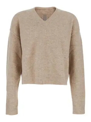 Rick Owens RICK OWENS V-Neck Wool Blend Cropped Sweater Multicolor