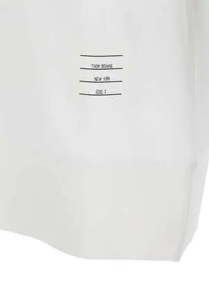 Thom Browne White Polo With Classic Collar And 4-bar Detail On Sleeve In Cotton For
