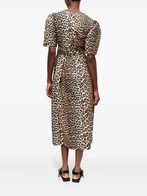 GANNI Leopard Print Bow Detail Midi Dress - Multicolor
