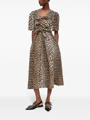 GANNI Leopard Print Bow Detail Midi Dress - Multicolor