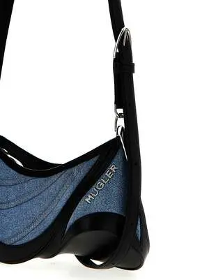 MUGLER Denim Spiral Curve Shoulder Bag